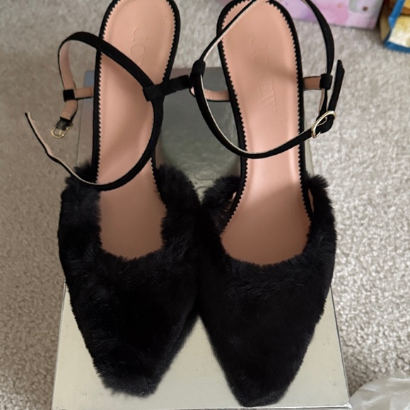 J. Crew | Shoes | J Crew Black Fur Heels | Poshmark